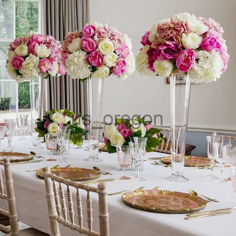 Vases Wedding Glass Vase Thickened V-Shaped Goblet Table Flower Road ...