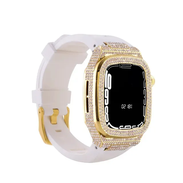 Luxury Diamond Montgomery Straps With Case For Apple Watch 9/8/7/6/5/SE ...