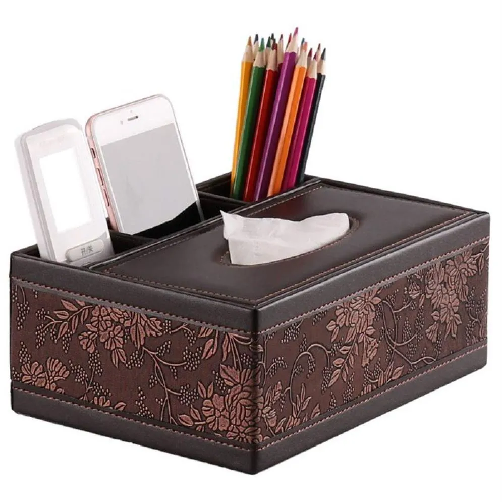 DHgate.com:Rectangular Patterned Leather Tissue Box Cover with Storage ...