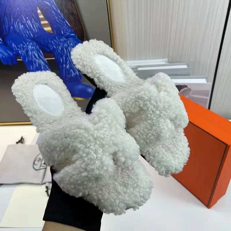 Candy Color Lamb Wool Flat Fur Flip-Flops - Womens Casual Autumn Winter ...