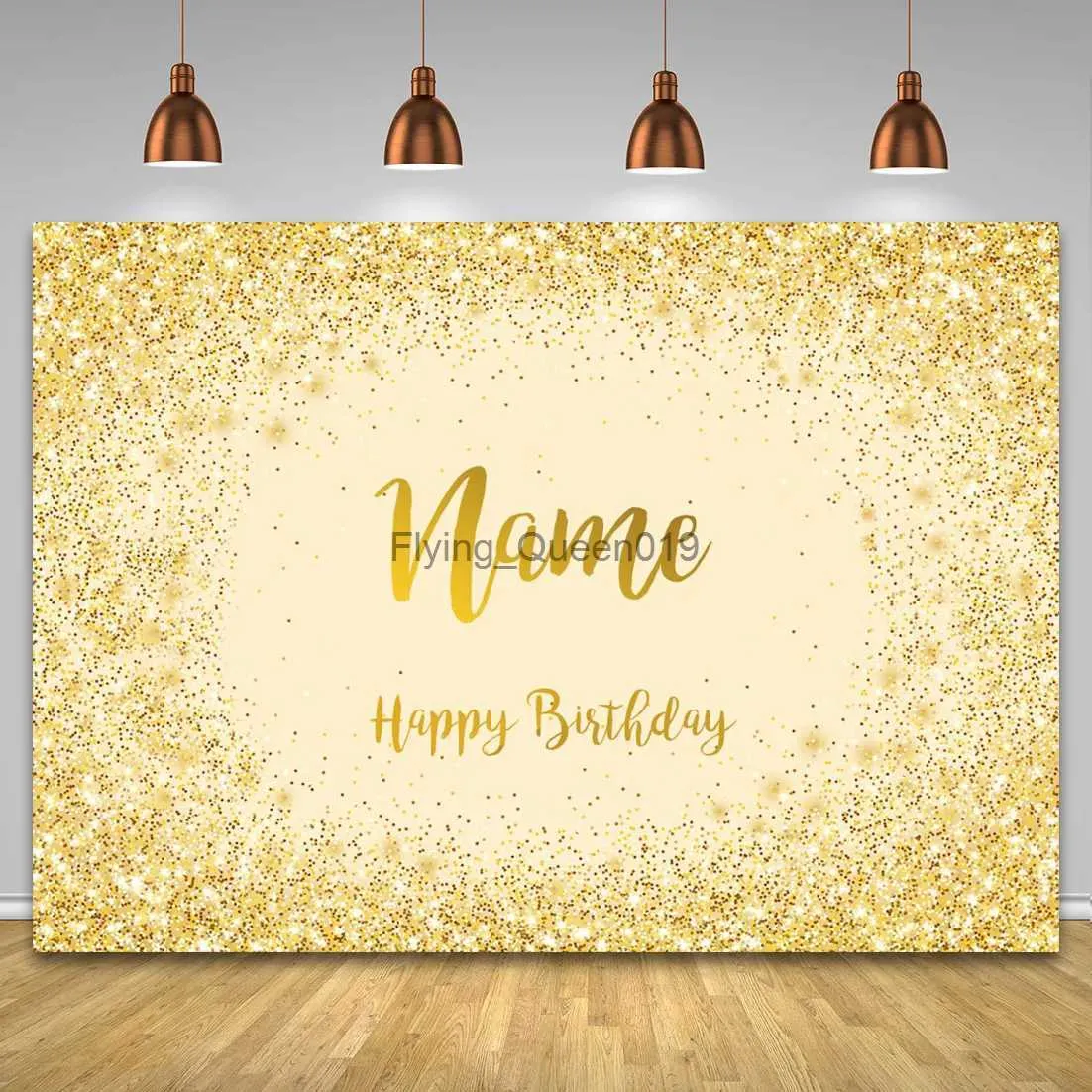 Custom Golden Glitter Name Birthday Party Photography Backdrop Vinyl ...
