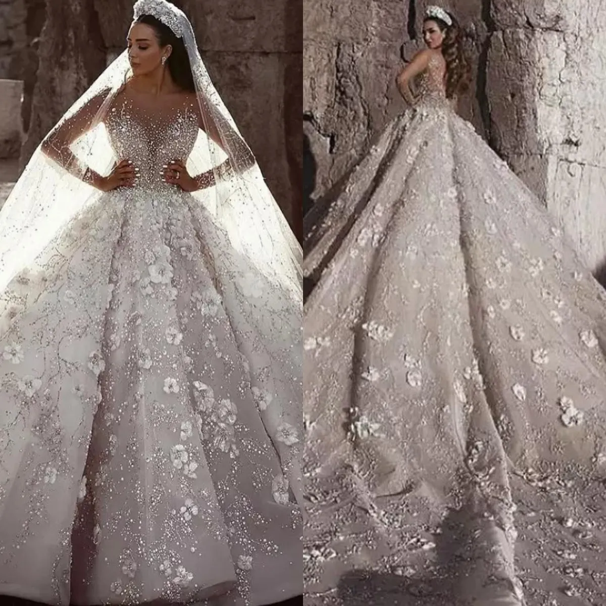 DHgate.com:Luxurious Crystal Embellished Long Sleeve Wedding Gown with ...