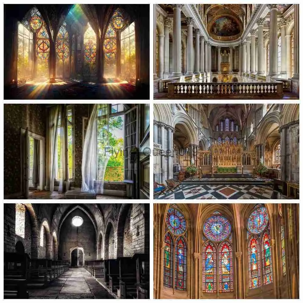 Vintage Bohomia Glass Window Church Photography Backdrop Colorful ...
