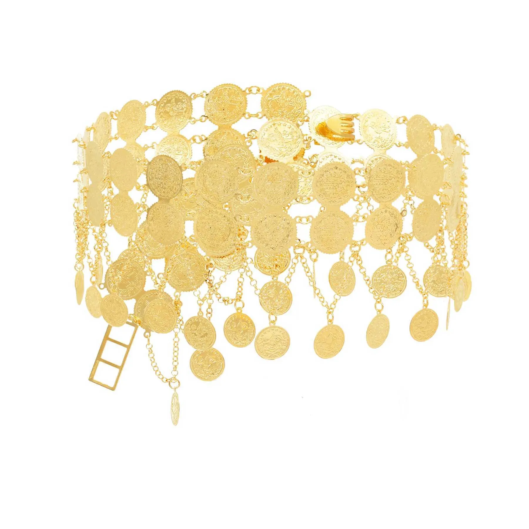 Belly Chains Jewelry: Golden Double Row Coin & Cross Pendant Belly ...