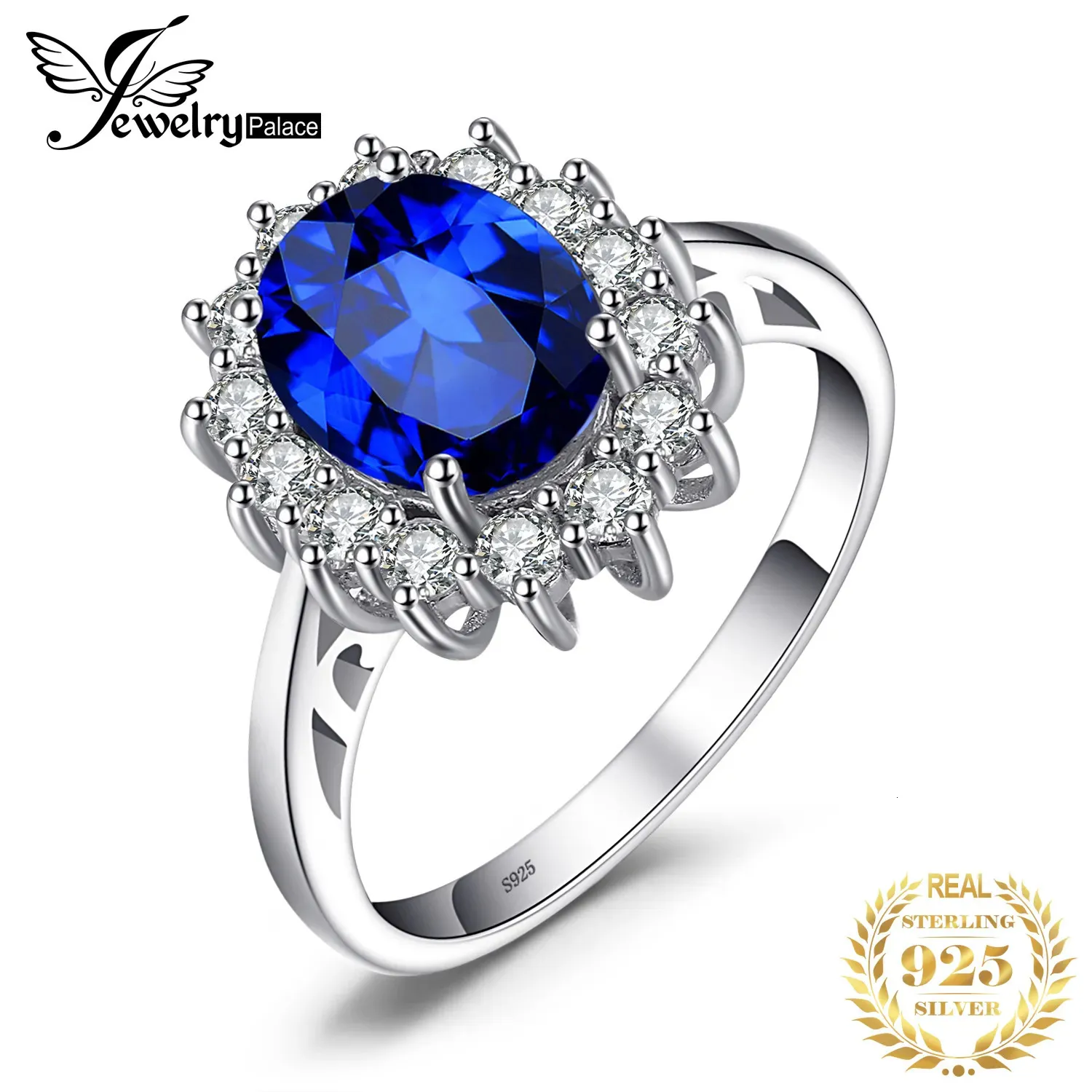 Blue Sapphire 925 Sterling Silver Engagement Ring with Oval Gemstone ...