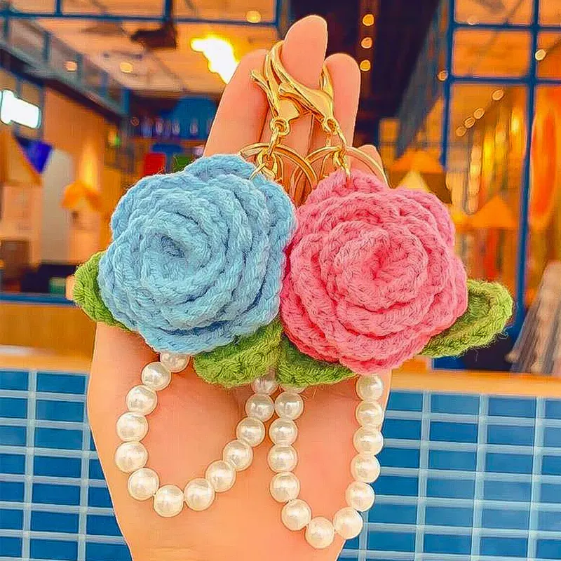 Knitted Rose Pearl Bouquet Macrame Flower Keychain... From ...