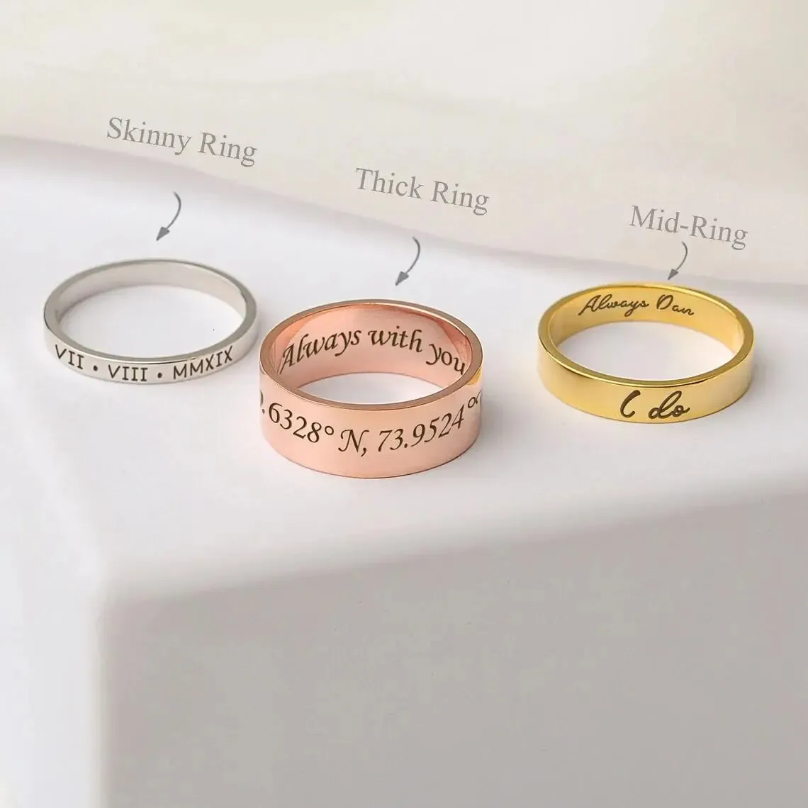 Engravable Wedding Rings Custom Word Inside Outside Ring Dainty Name Personalized Stacking ...