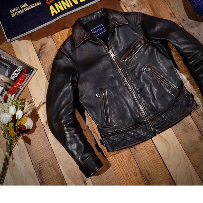 Faux Leather Jacket Mens Classic Rider: Heavy Soft Thick Tea Faux Leather Jacket Mens Classic Rider: Heavy Soft Thick Tea