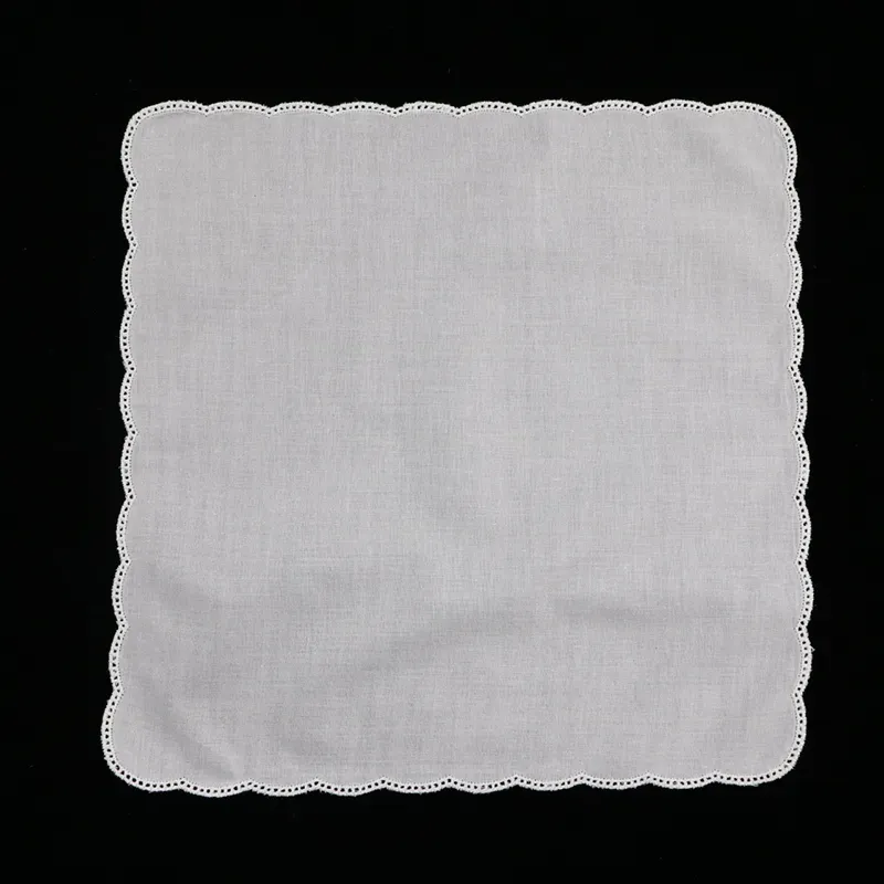 Elegant White Cotton Handkerchief With Scalloped Edge For Women's ...