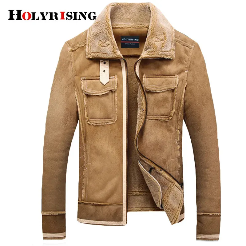 Holyrising Mens Vintage Fur Lamb Motorcycle Jackets For Men With ...