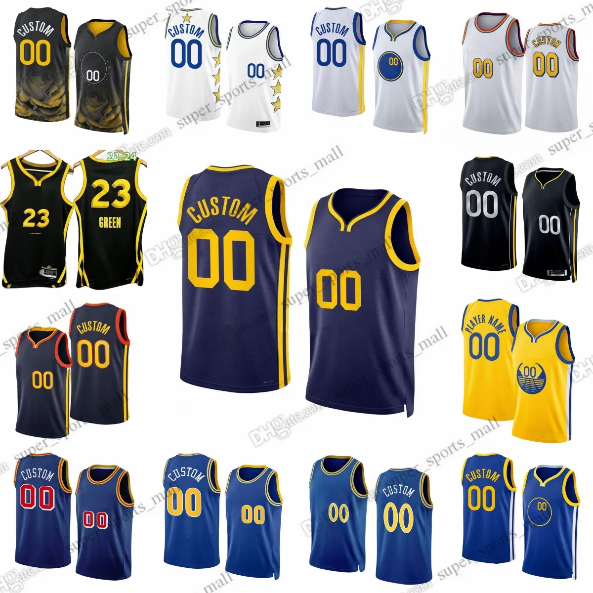 ₩21,139에서 커스텀 프린트 2023-24 새로운 농구 유니폼 Stephen Curry Thompson Chris Paul ...