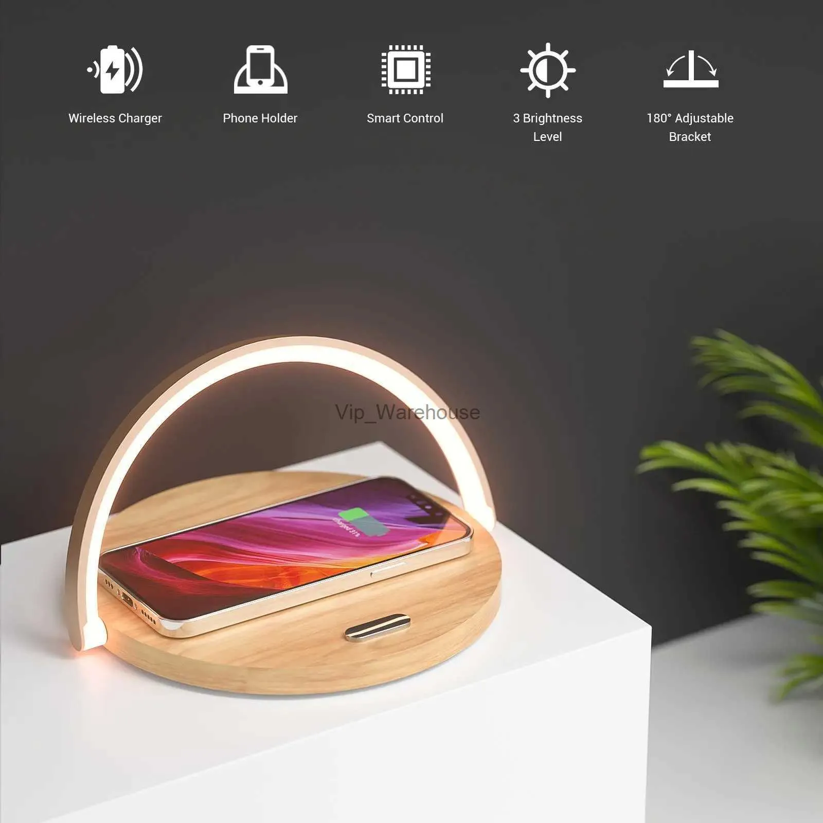 15W Qi-Certified Wireless Charging Nightstand Lamp with Adjustable ...
