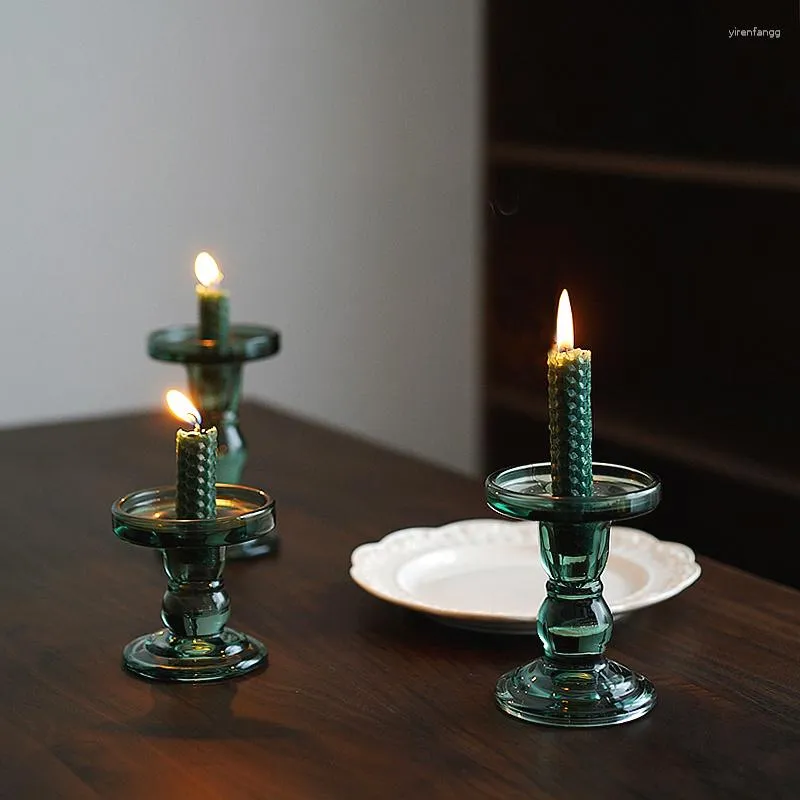 DHgate.com:Retro Green Glass Candlesticks, Set of 2, European Style ...