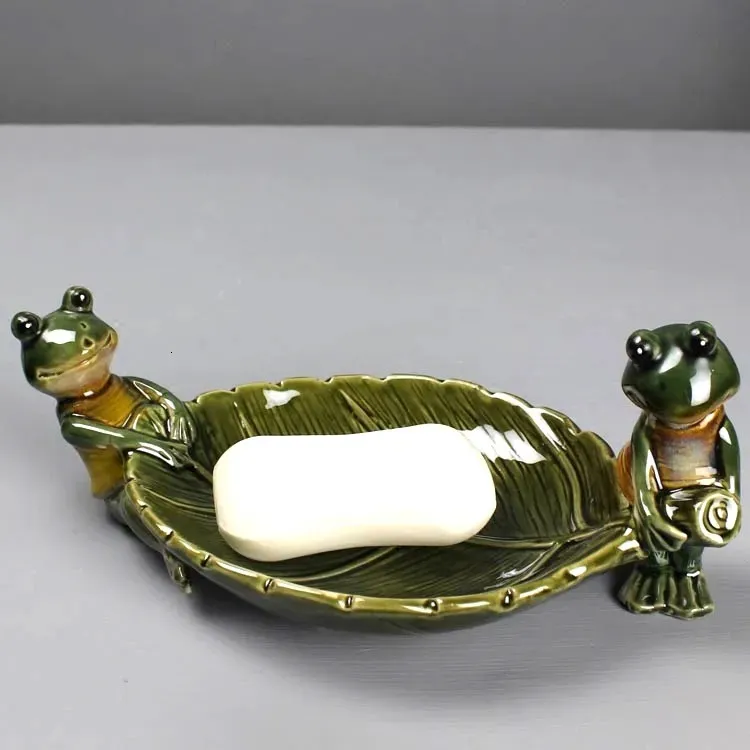 Soap Dish, Funny Porcelain Frog Figurine, Decorative Ceramic Leaf Soap ...