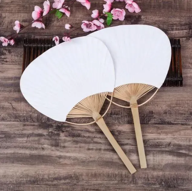 Bamboo Frame Flat Paper Fan With Handle Perfect Wedding Party Favors ...
