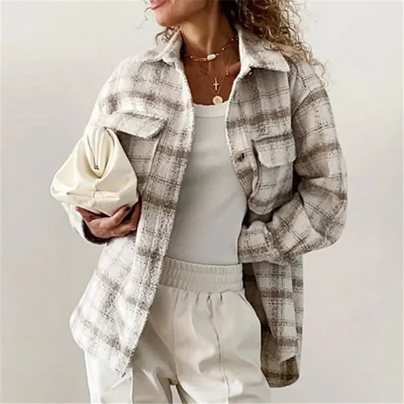Women's Oversized Tweed Plaid Jacket: Autumn Ladies Soft Coat, Fashion ...