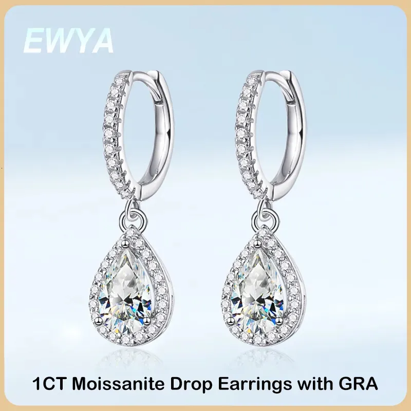 DHgate.com:100% Real 1 Pear Cut Diamond Drop Earrings in S925 Silver, Plated PT950, Fine Jewelry ...