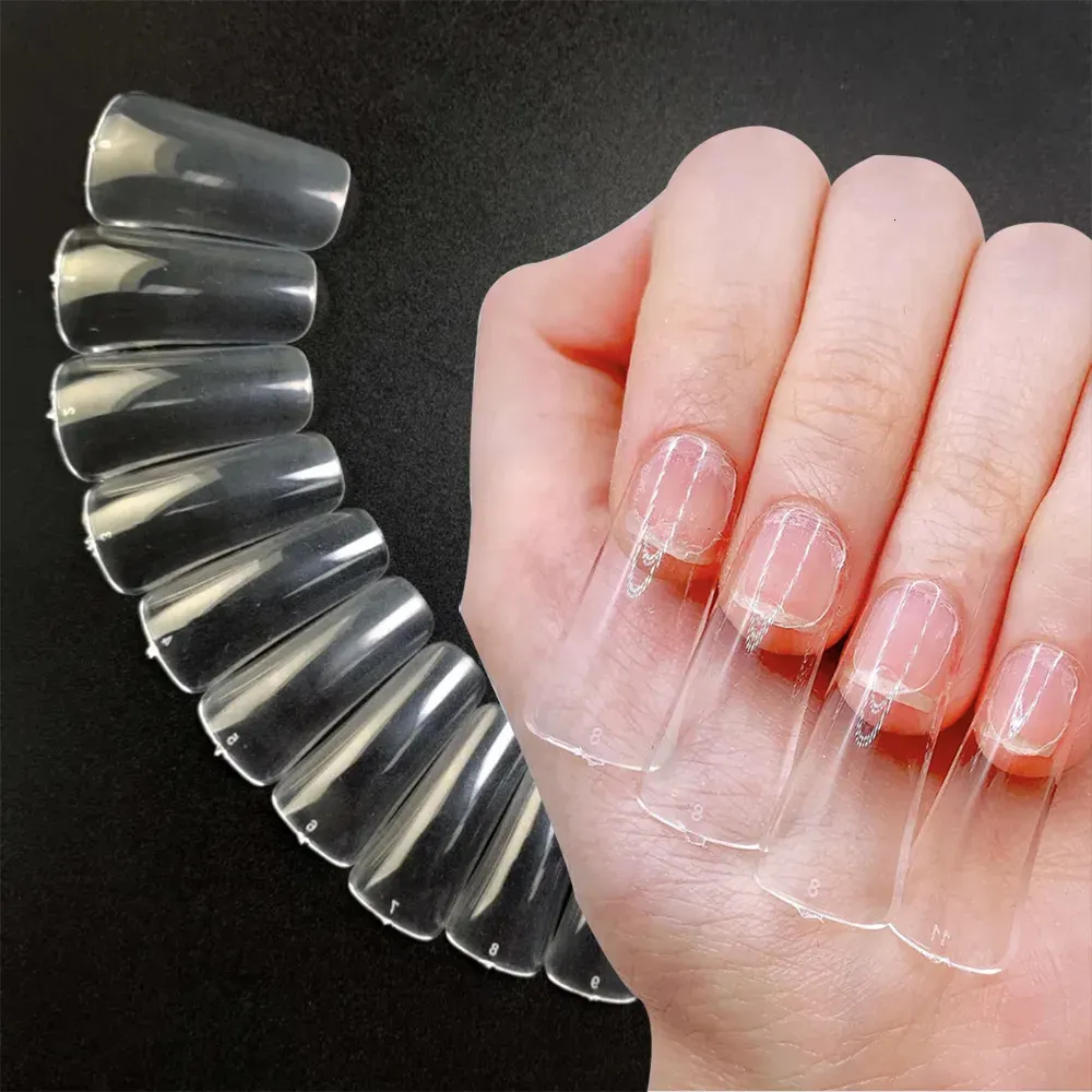 False Nails Curved Acrylic Nail Tips Transparent Half-covered Engraved ...