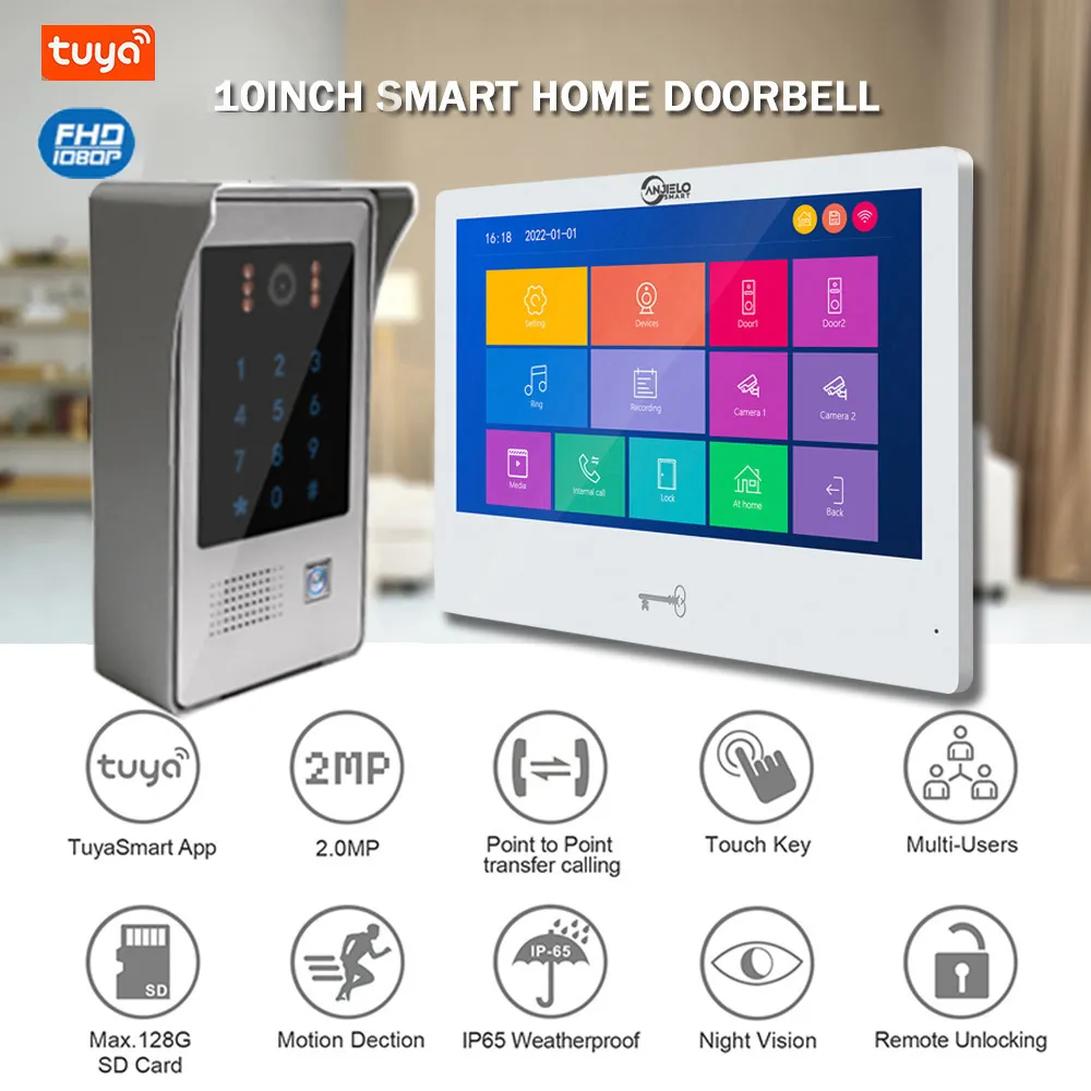Smart Home Video Intercom System: 10 Inch 1080P WiFi Monitor, Keypad ...