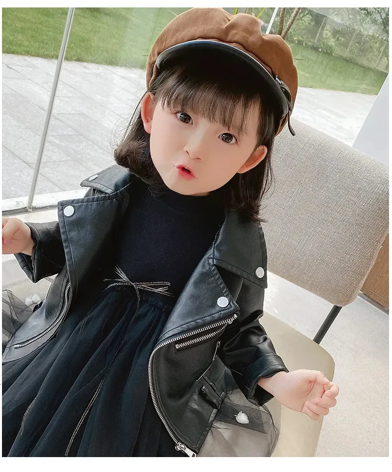 Baby Girls' Faux Leather Jacket, Zipper Fly Coat, Solid Color Children ...