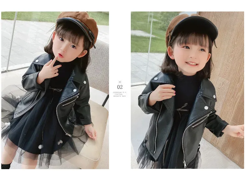 Baby Girls' Faux Leather Jacket, Zipper Fly Coat, Solid Color Children ...