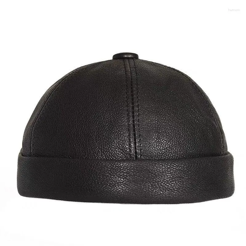 Chinese Style Retro Leather Leather Beret Mens Hat For Men Brimless ...
