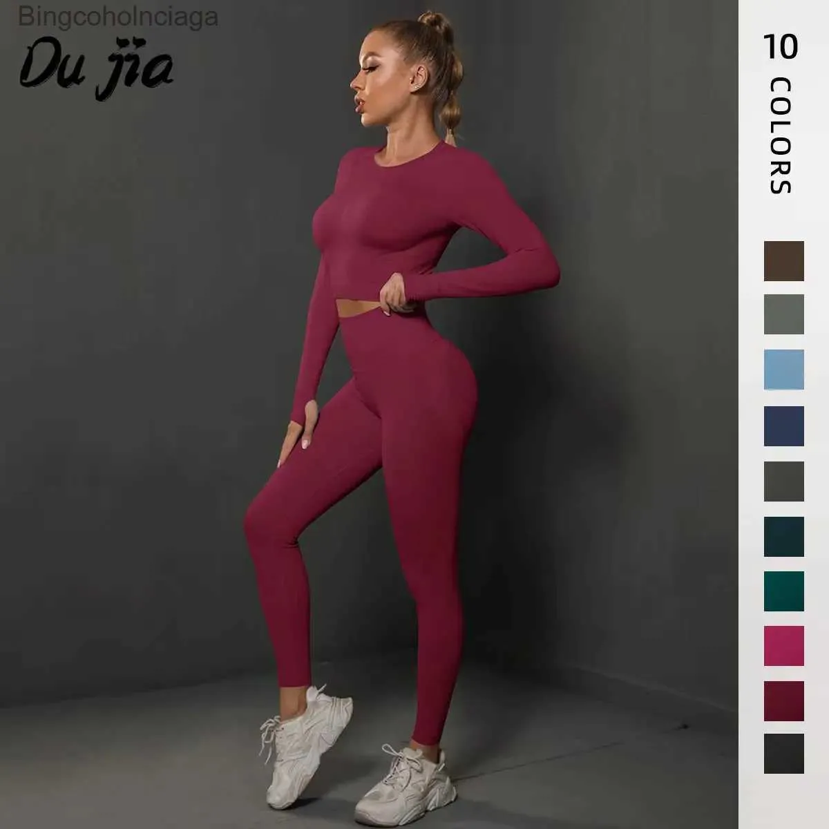 DHgate.com:Womens Seamless Yoga Set: Cropped Shirt and High-Waisted Sports Leggings Activewear ...