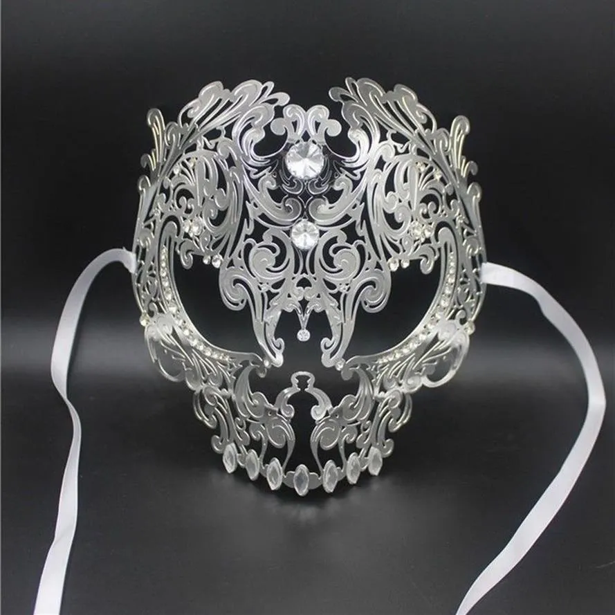 Whole Black Full Face Skull Men Women Metal Laser Cut Silver Masquerade ...