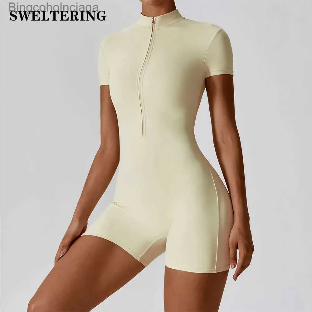 Summer Zipper Yoga Bodysuit with Push-up Bra for Women: Workout ...