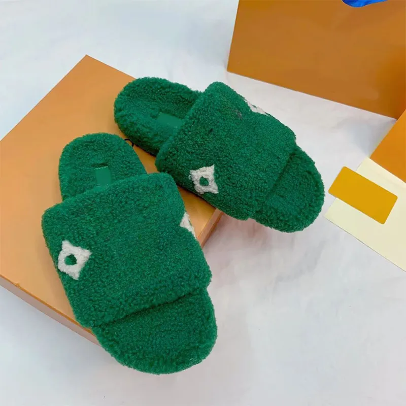 Floral Printed LV Fur Lined Flat Sandals Fashionable Wool Westside ...