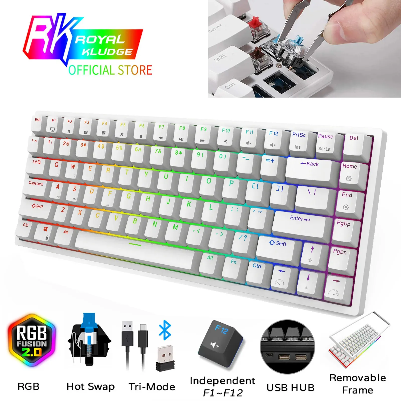 DHgate.com:Tri-Mode RGB Backlit Keyboard Cover for Royal Kludge RK84 ...