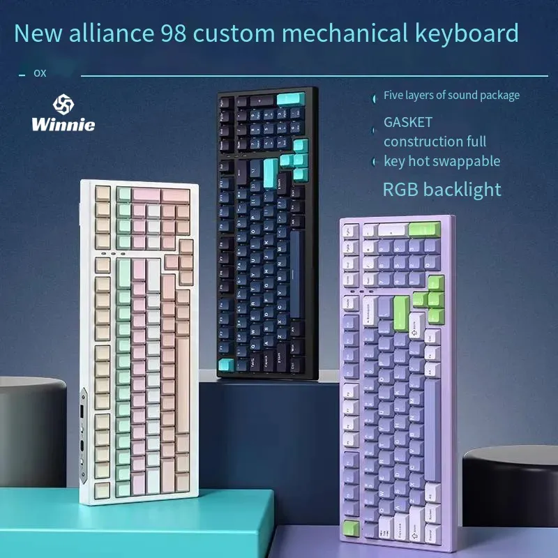 87 Key Keyboard Cover Set 99 Key Mechanical Tri Mode 2.4G Wireless RGB ...