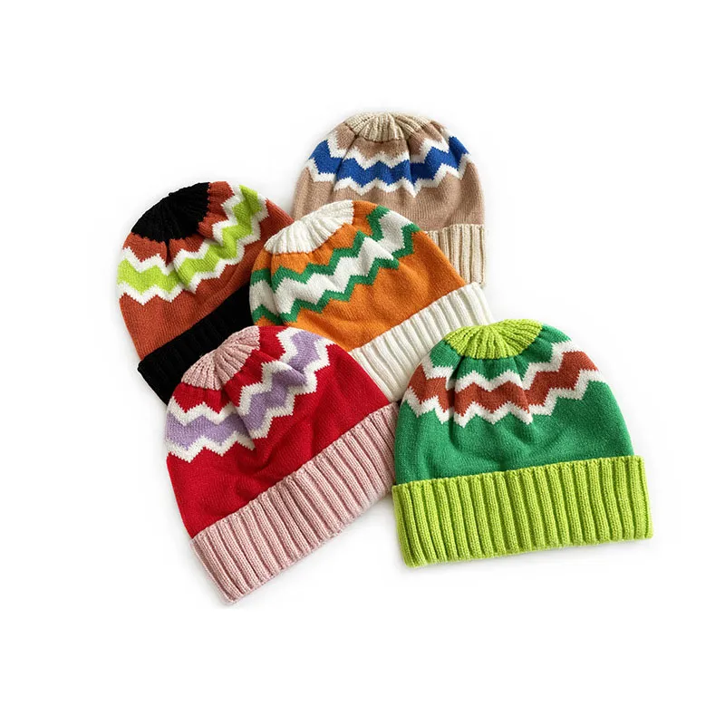 DHgate.com:Geometric Knitted Beanies for Kids - Warm Contrast Color ...