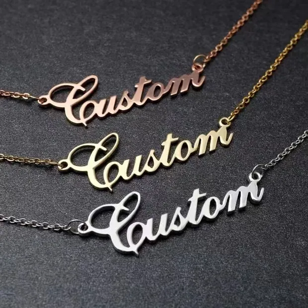 Personalized Stainless Steel Name Necklace Customized Cursive Font