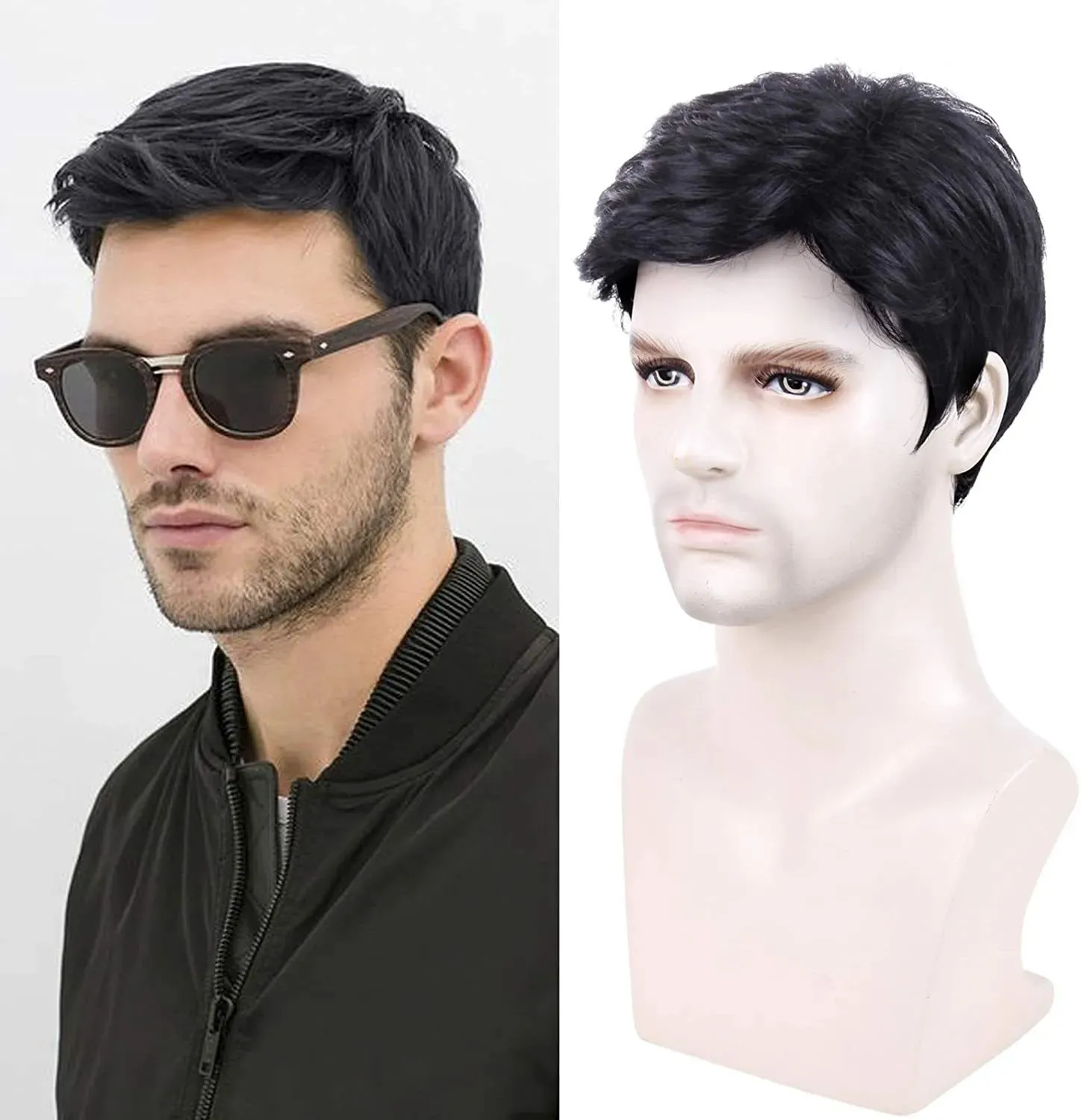 Wig Caps Synthetic Wigs for Men's Black Brown Wigs Improve Hairstyle ...