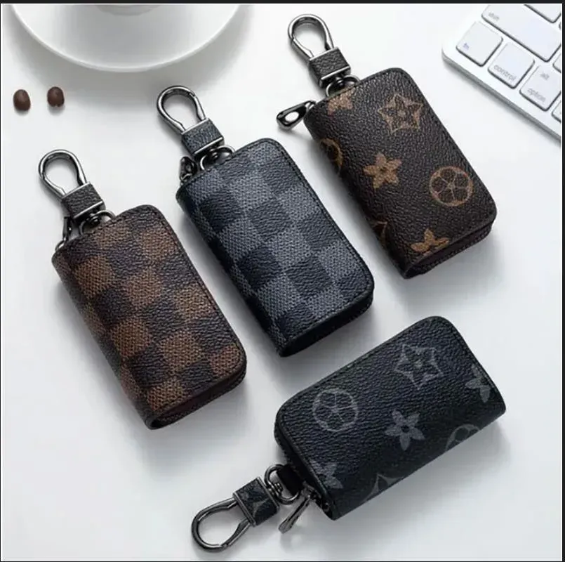 Pu Leather Bag Keychains Car Key Holder Key Rings Black Plaid Brown ...