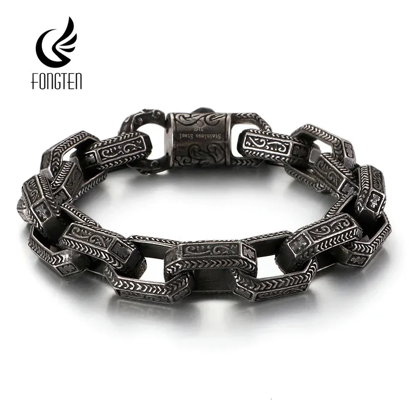 Men's Viking Charm Bracelet - Black Stainless Steel Square Bead ...