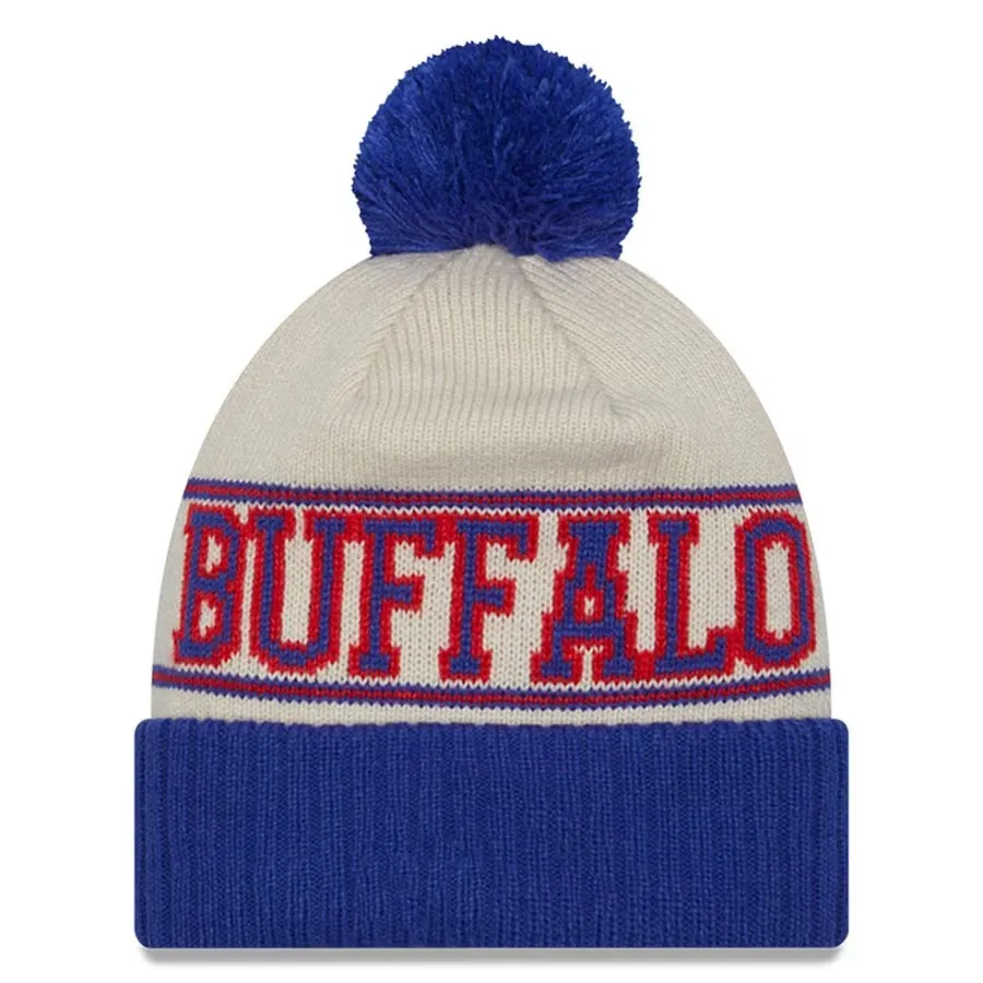Sideline Historic Pom Cuffed Knit Hat - Buffalo Football Beanie - Cream ...