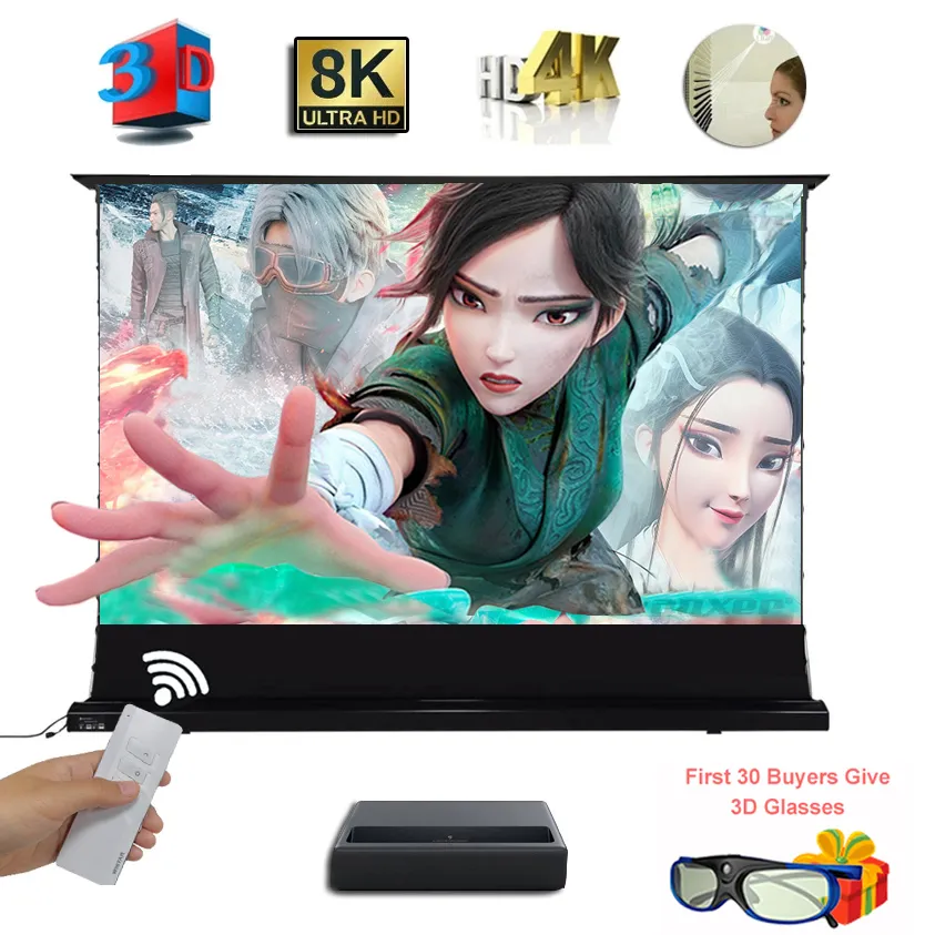 Ambient Light Rejecting Motorized Projector Screen 92 Inch Electric Tab ...