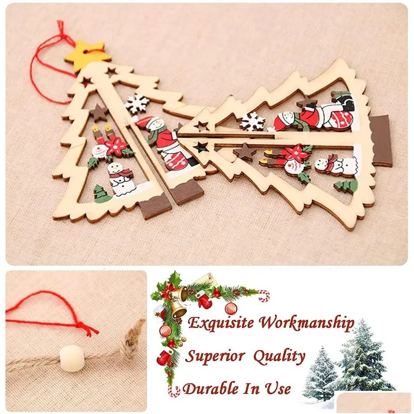 Pendant Wooden Christmas Tree Decorations 3D Hanging Ornaments for Home ...