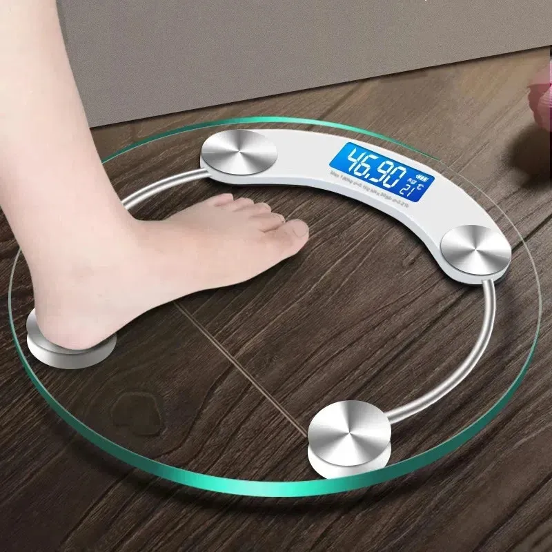 Round Digital Bathroom Scale, 180KG Capacity Transparent Floor Scale ...