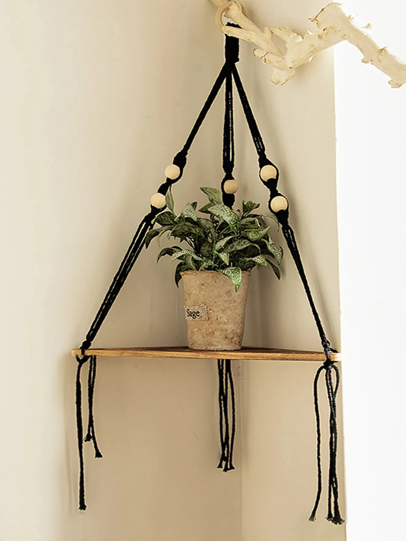 Boho Wooden Corner Shelf - Christmas Decorations, Macrame Floating ...