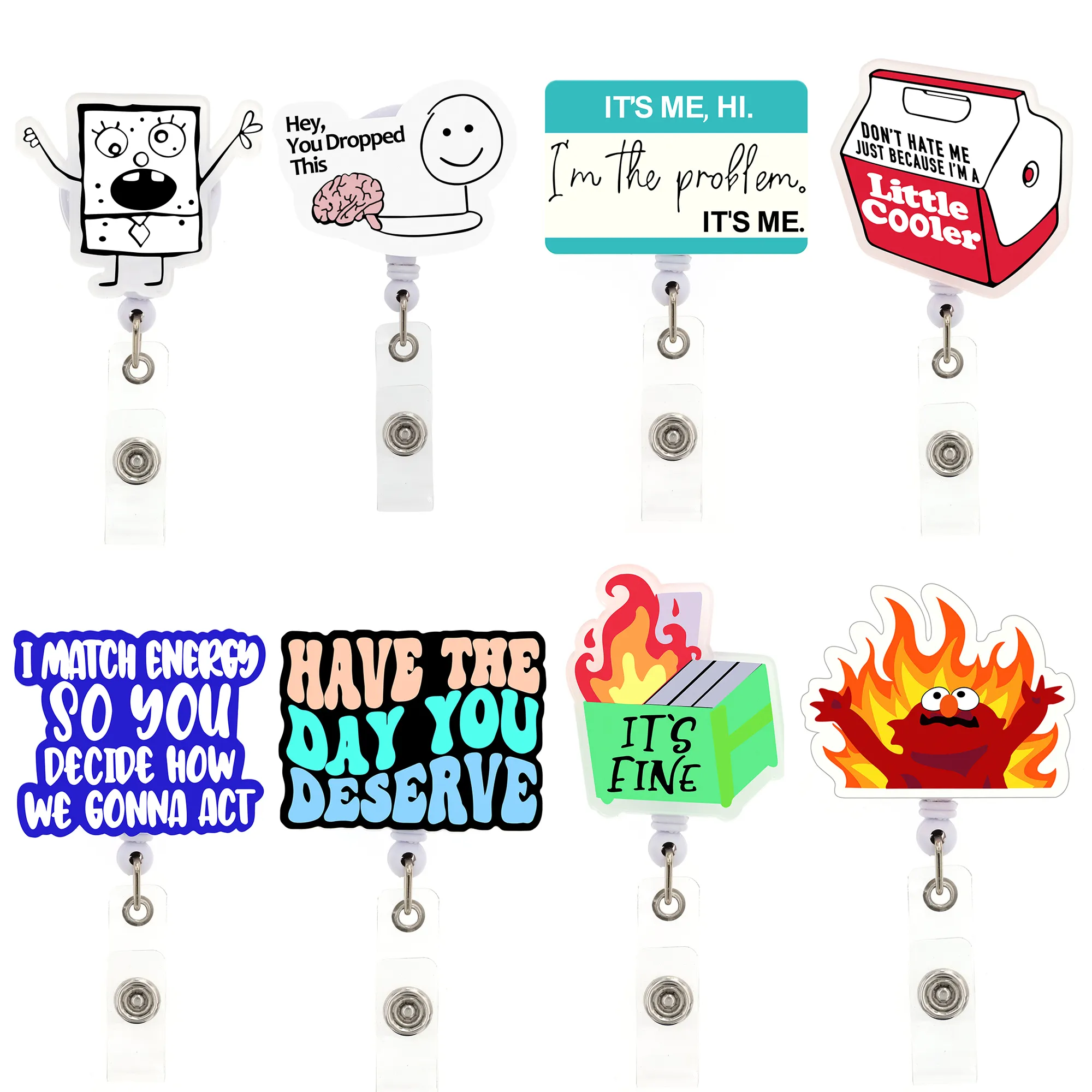 Cool Badge Reels YJ PRMIUMS 8pcs Funny Badge Reel Retractable For