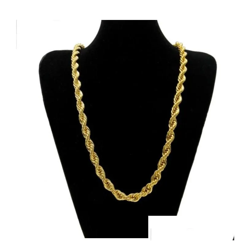 Men's 24K Gold Plated Rope Chain Necklace - 10mm Thick, 30 Inch Hip Hop ...