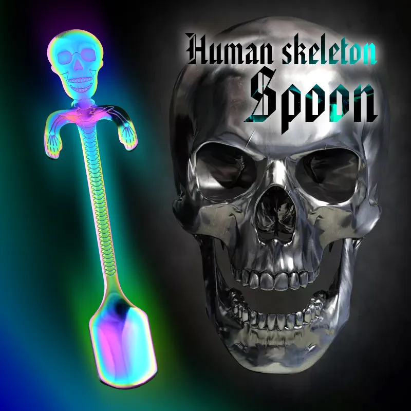 Stainless Steel Coffee Spoons Dessert Scoop Skeleton Skull Tea Spoon ...