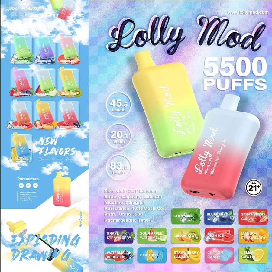 MANTA New Original Puff 5500 Puff Vapes 5k E Cigarette 10 Flavors Ecig ...