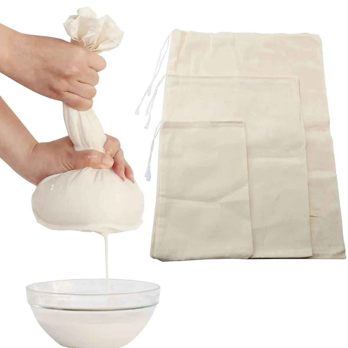Reusable Cheese Cloth Bags - Food Strainer for Nut Milk, Yogurt, Cold ...