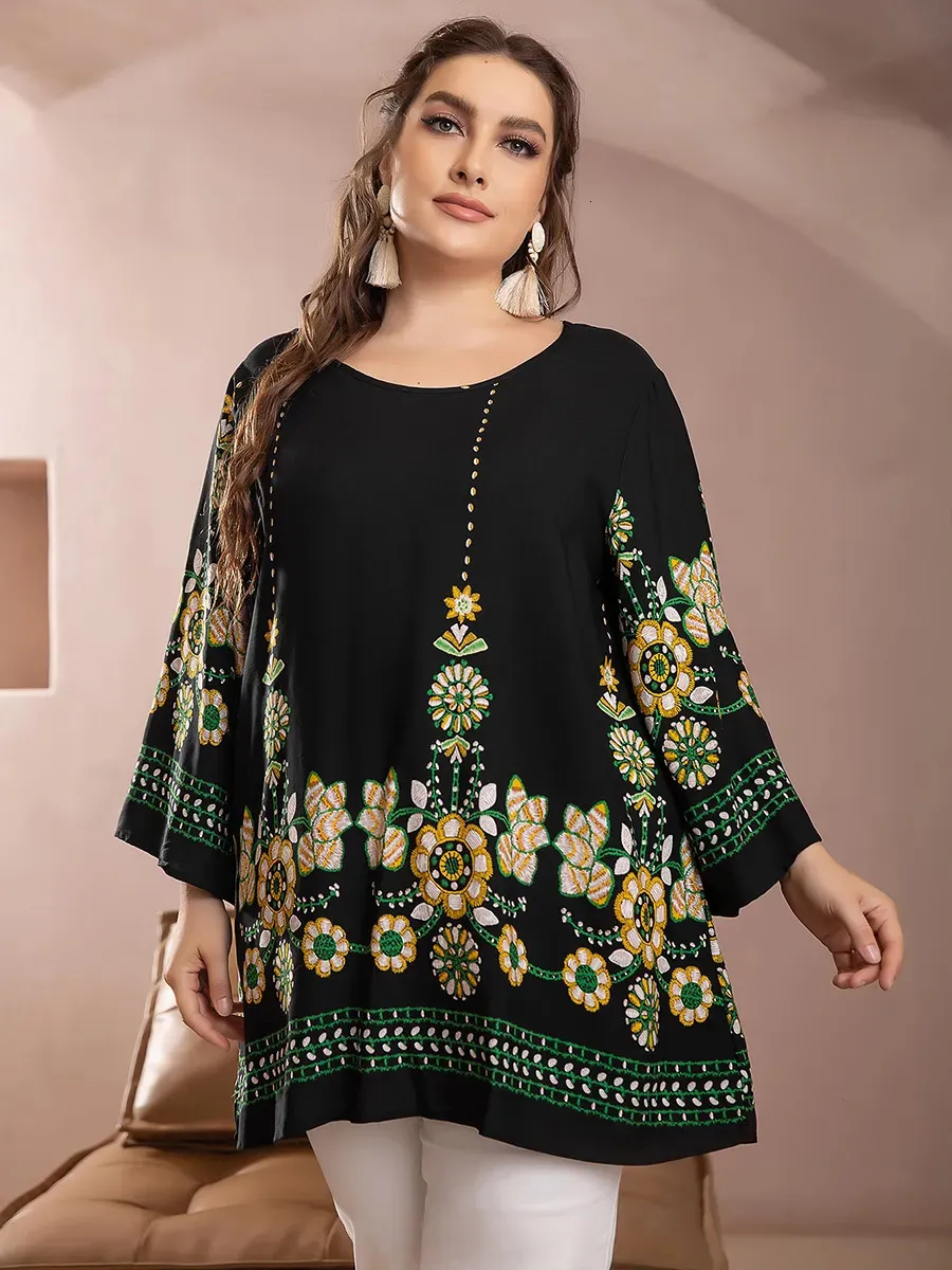 DHgate.com:Womens Plus Size Floral Print Blouse, Long Sleeve Casual ...