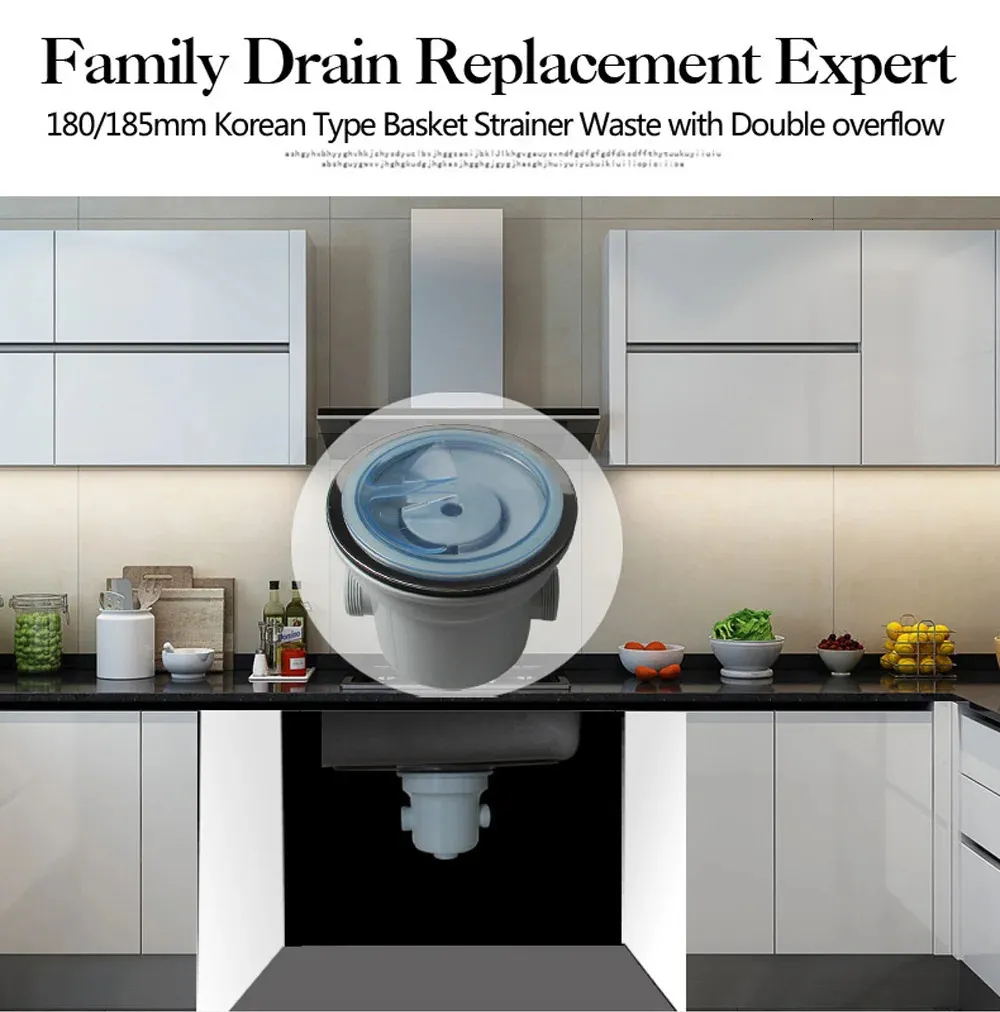 Drains Talea 180mm Korean Basket Strainer Waste Double Overflow Kitchen ...