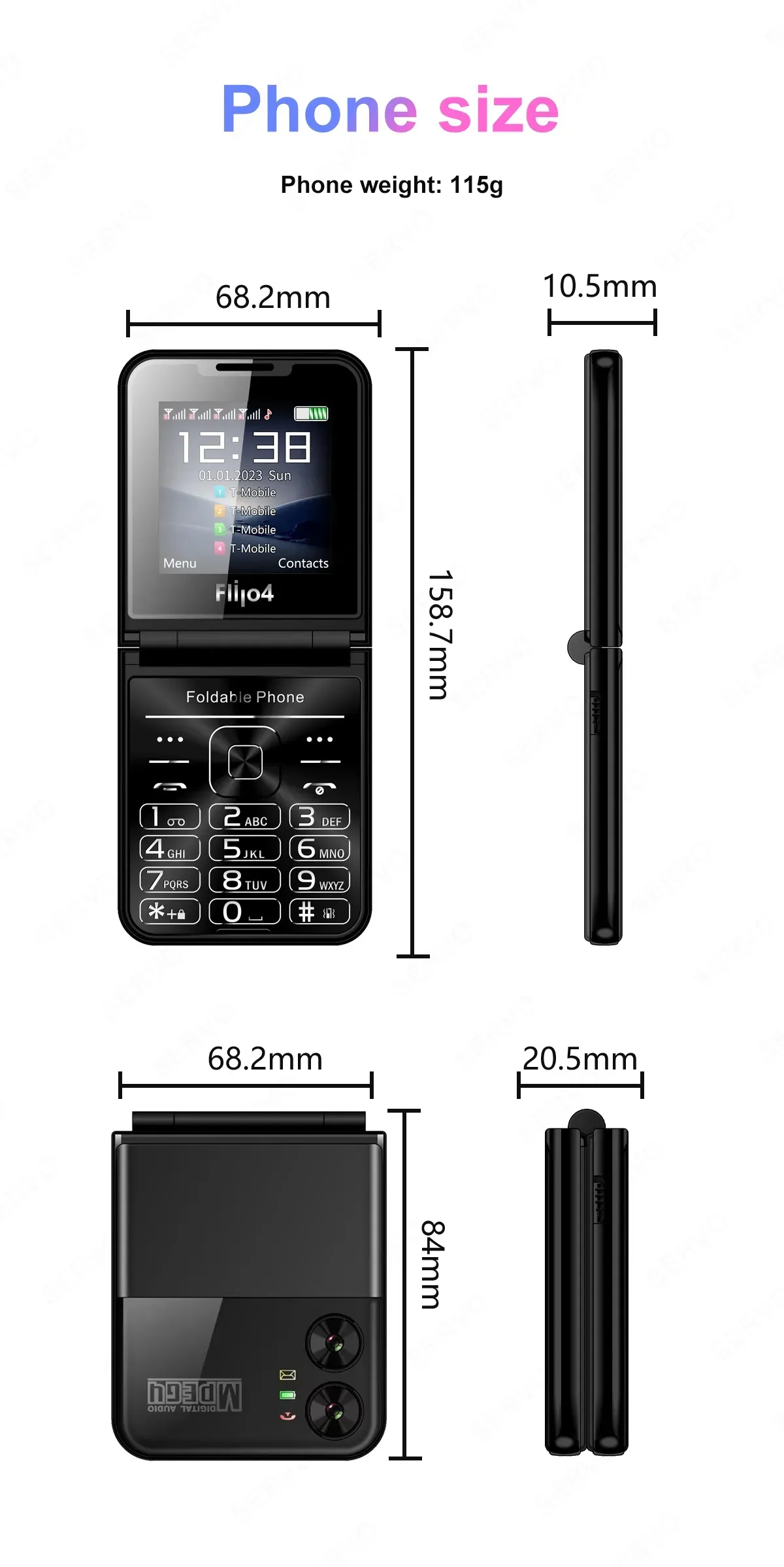 Unlocked 2G Flip Phone 2.6 Inch Screen, Quad Band GSM, 4 SIM, Speed ...